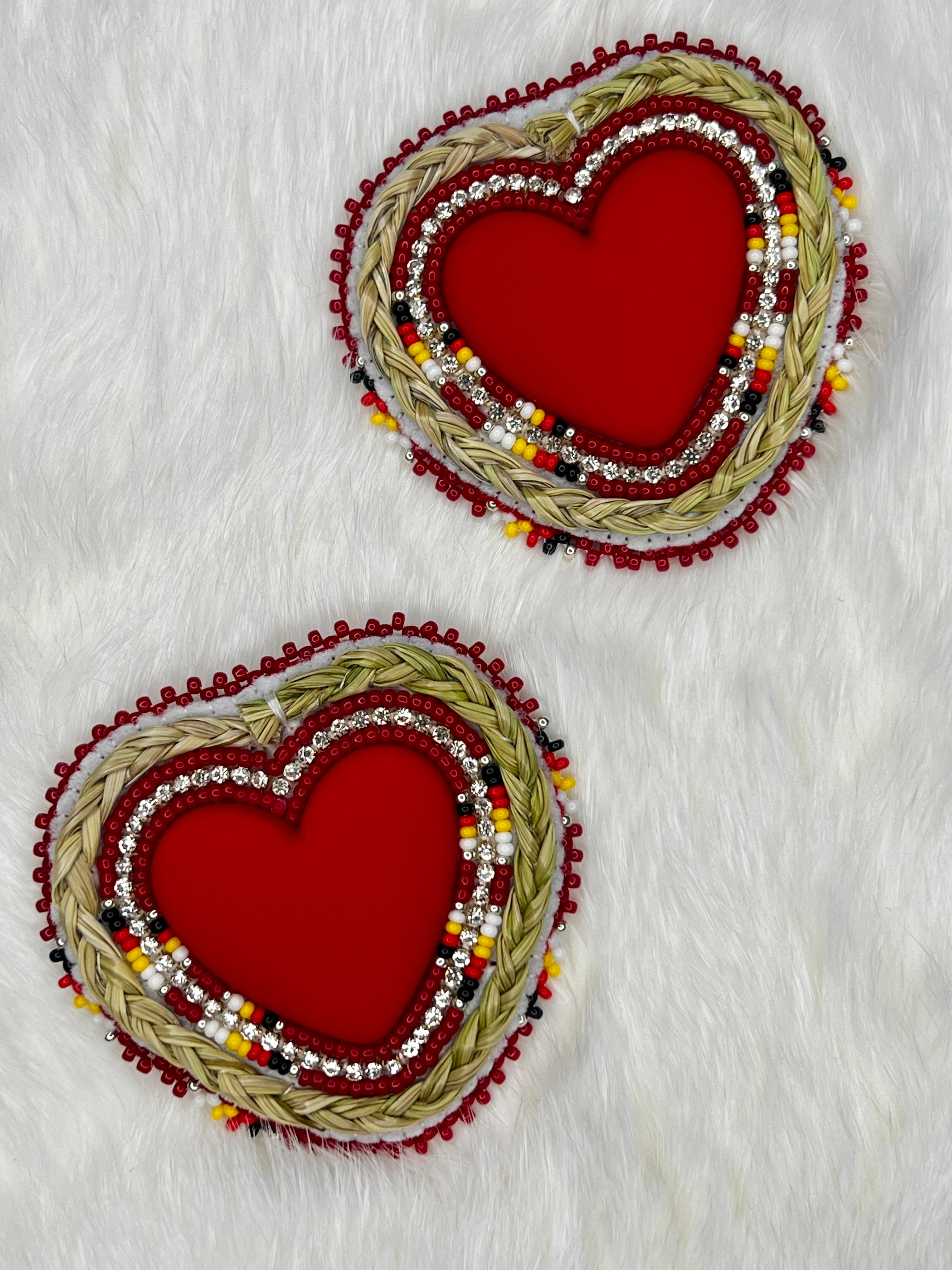 Red Traditional Sweetgrass Hearts – AnishinaaBeads